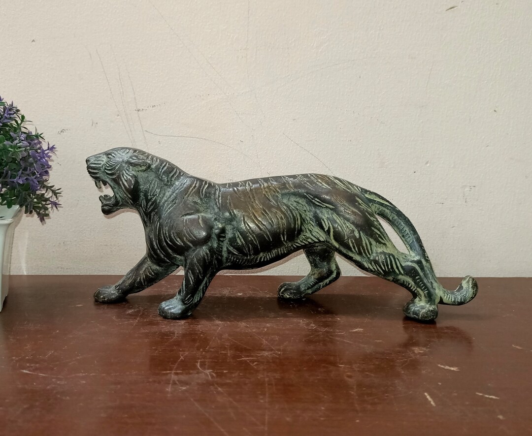 Angry Tiger Design Statue | Brass Bengal Tiger Beast Sculpture | Living ...