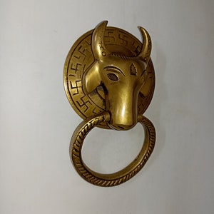 Brass Nandi Deity Face Door Knocker | Cattle Cow Design Home Door Bell ...