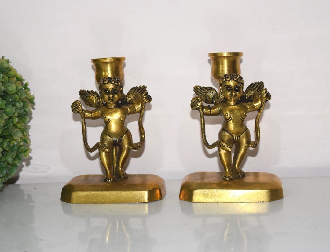 Handicraft Brass Winged Figurine | Angel With Snakes Candle Stand | Set ...