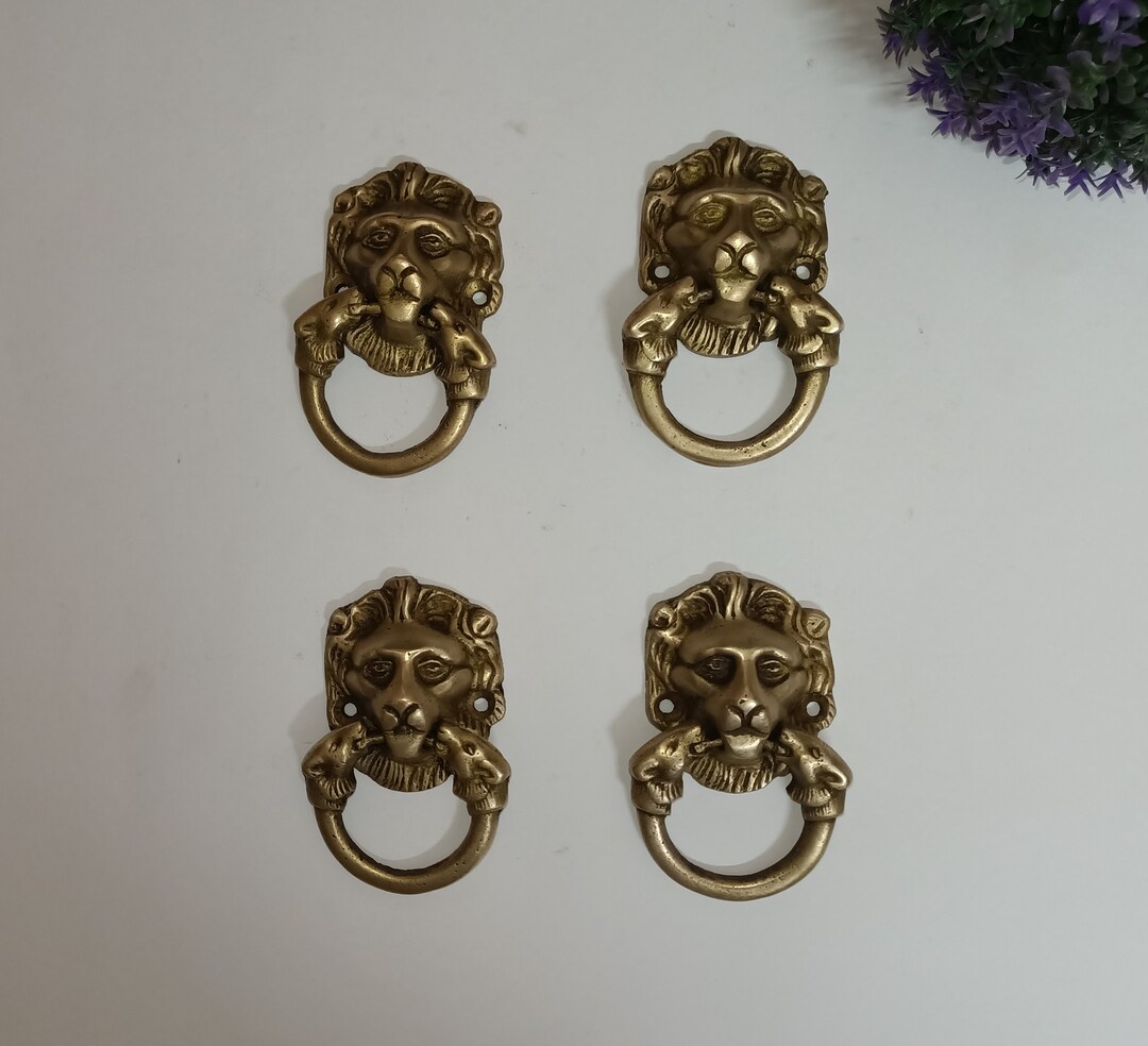 Wild Theme Lion Cupboard Puller | Brass Set of 04 Jungle King Leo Face ...
