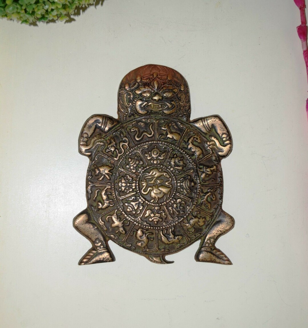 Tibetan Theme Tortoise Wall Hanging | Brass Turtle Divya Mantra Symbols ...