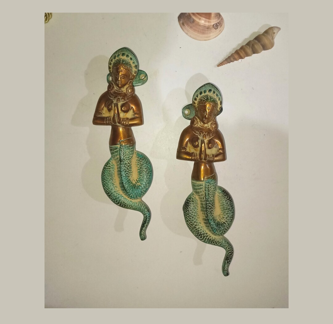 Classical Naag Kanya Design Door Pull | Brass Snake Lady Design Handle ...