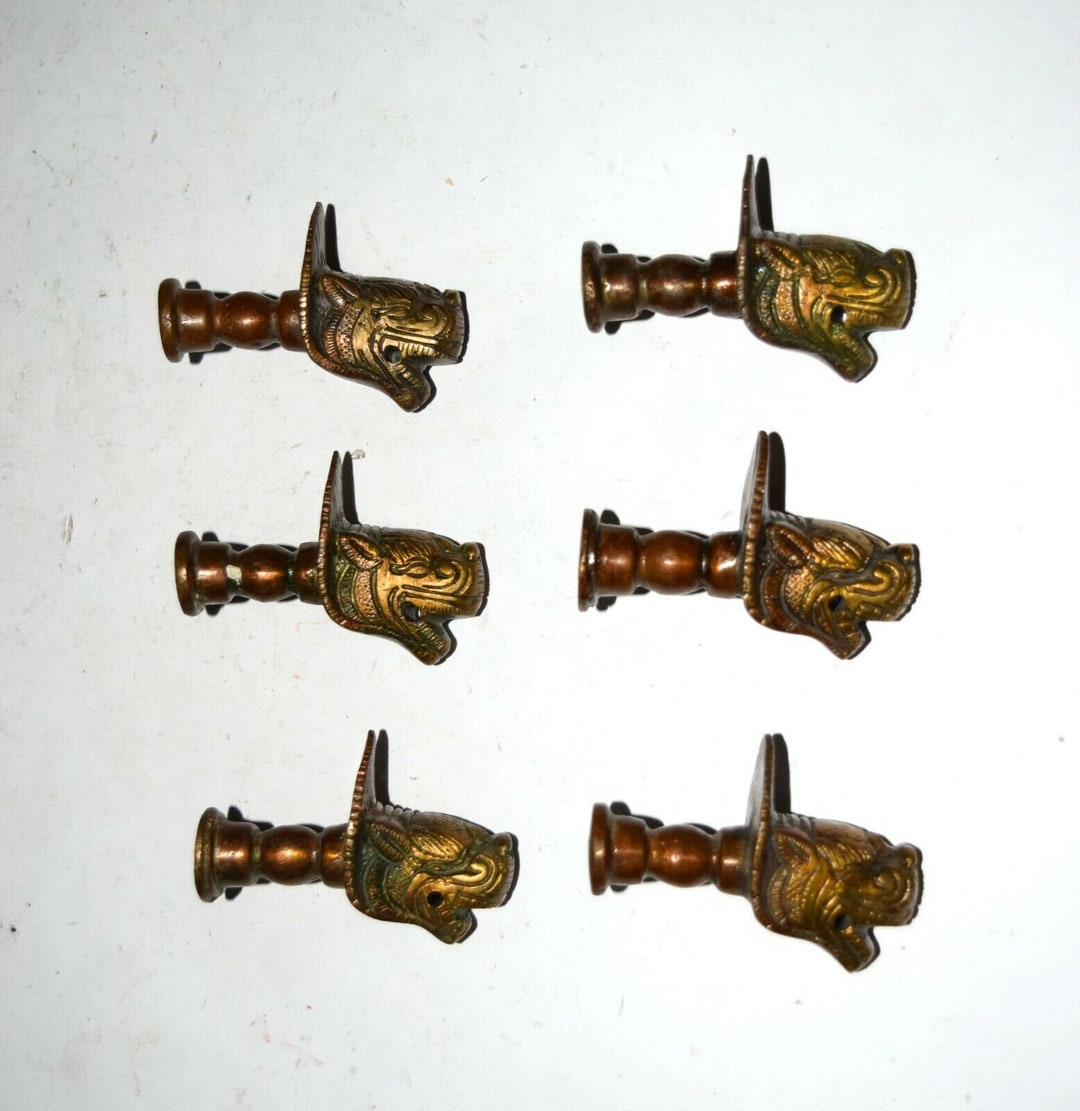 Set of 06 Dragon Knobs | Brass Yali Head Drawer Pull Knobs | Study ...