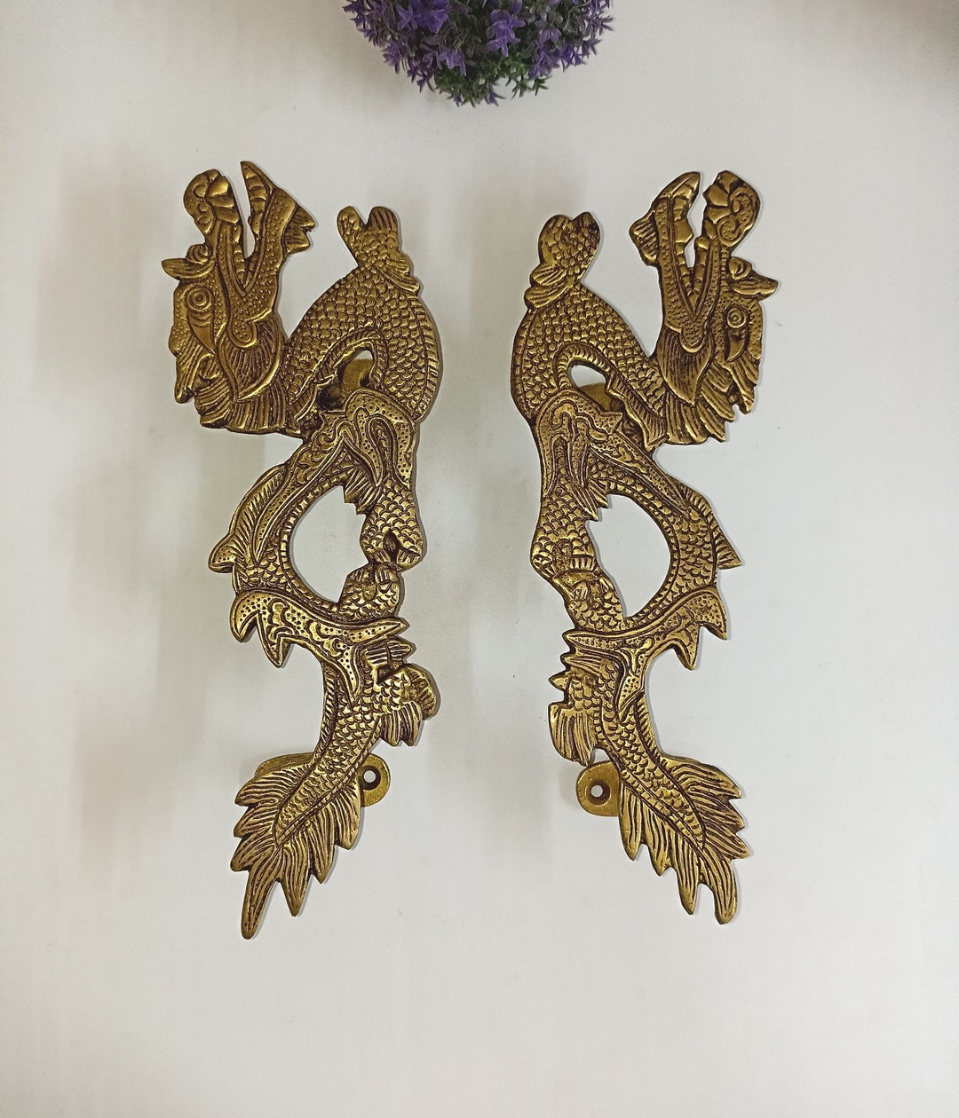 Samurai Dragon Cupboard Handle Pair | Brass Feng Shui Dragon Cottage ...