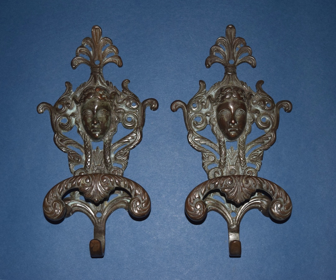 Brass Angel Hook Victorian Wall Décor Set of 2 | Floral Wall Hanger ...