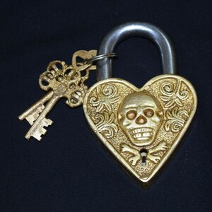 Heart Shape Skull Padlock | Brass Antique Design Skull Working Door ...