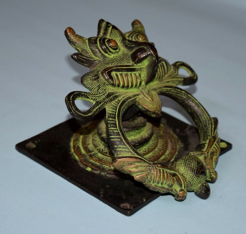 Mythical Creature Lion Face Door Knocker Brass Devil Mouth - Etsy