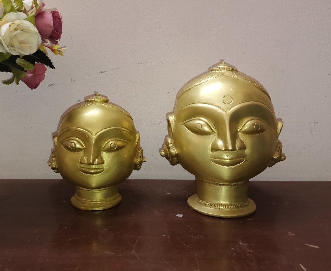 Bridal Lady Face Table Statue | Brass Tribal Design Woman Idol | Living ...
