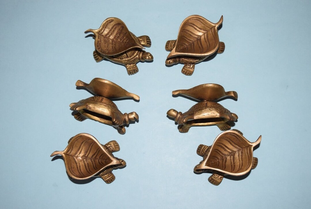 Brass Leaf Design Turtle Oil Lamp | Tortoise Base Handcrafted Diya Set ...