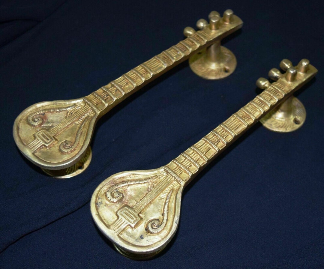9.5'' Inches Musical Sitar Shape Door Handle | Brass Handmade Music ...