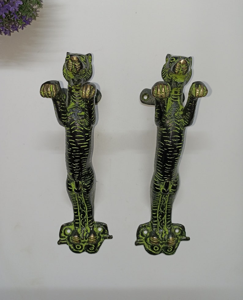 Roaring Leopard Design Handles Door Hardware | Brass Leaping Tiger ...