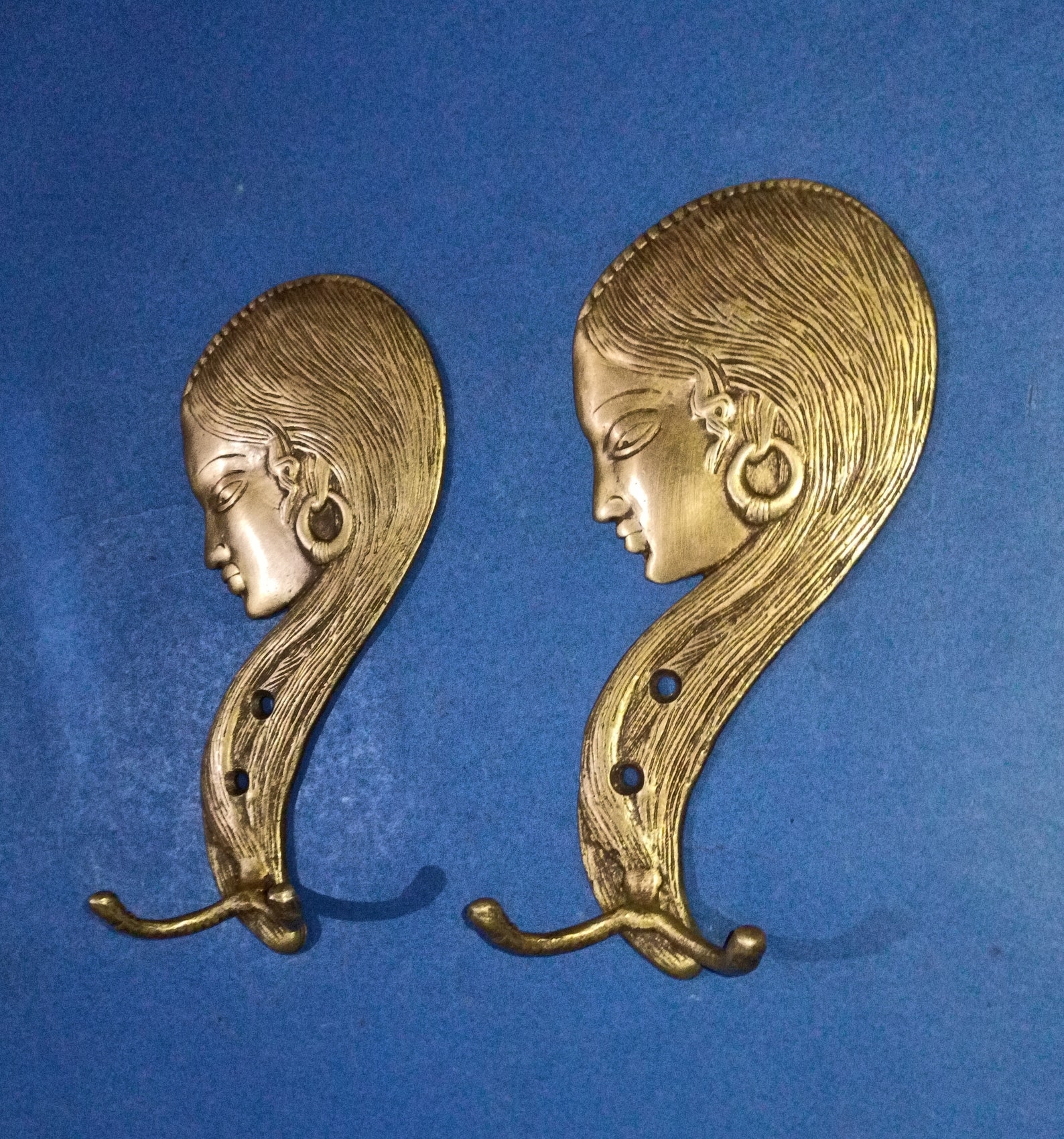 Bridal Lady Hair Design Wall Mount Hooks | Brass Girl Side Face Towel ...