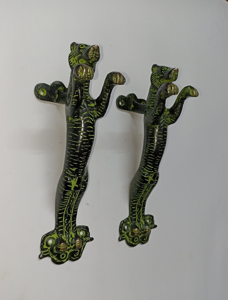 Roaring Leopard Design Handles Door Hardware | Brass Leaping Tiger ...