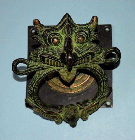 Mythical Creature Lion Face Door Knocker Brass Devil Mouth | Etsy