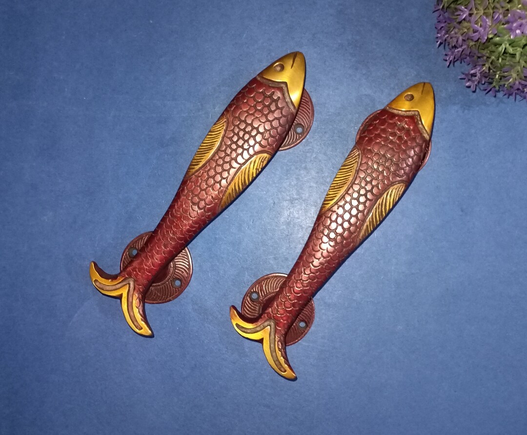 Anchovy Fish Door Handles Pair | Brass Clownfish Door Puller | Marine ...