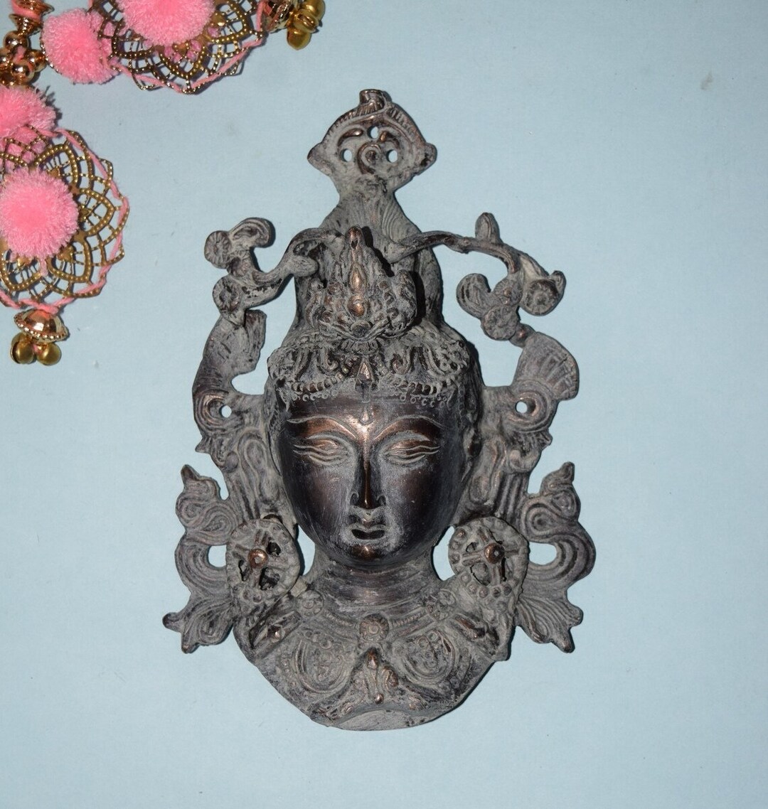 Brass Tara Face Wall Decor With Antique Finish | 8'' Inches Religious ...