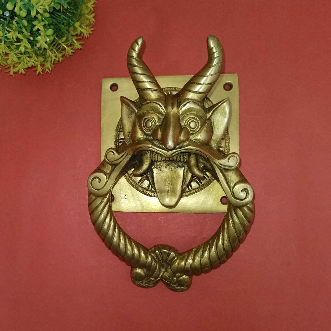 Brass Devil Face Door Knocker | Mythical Nazar Battu Door Mount Bell ...