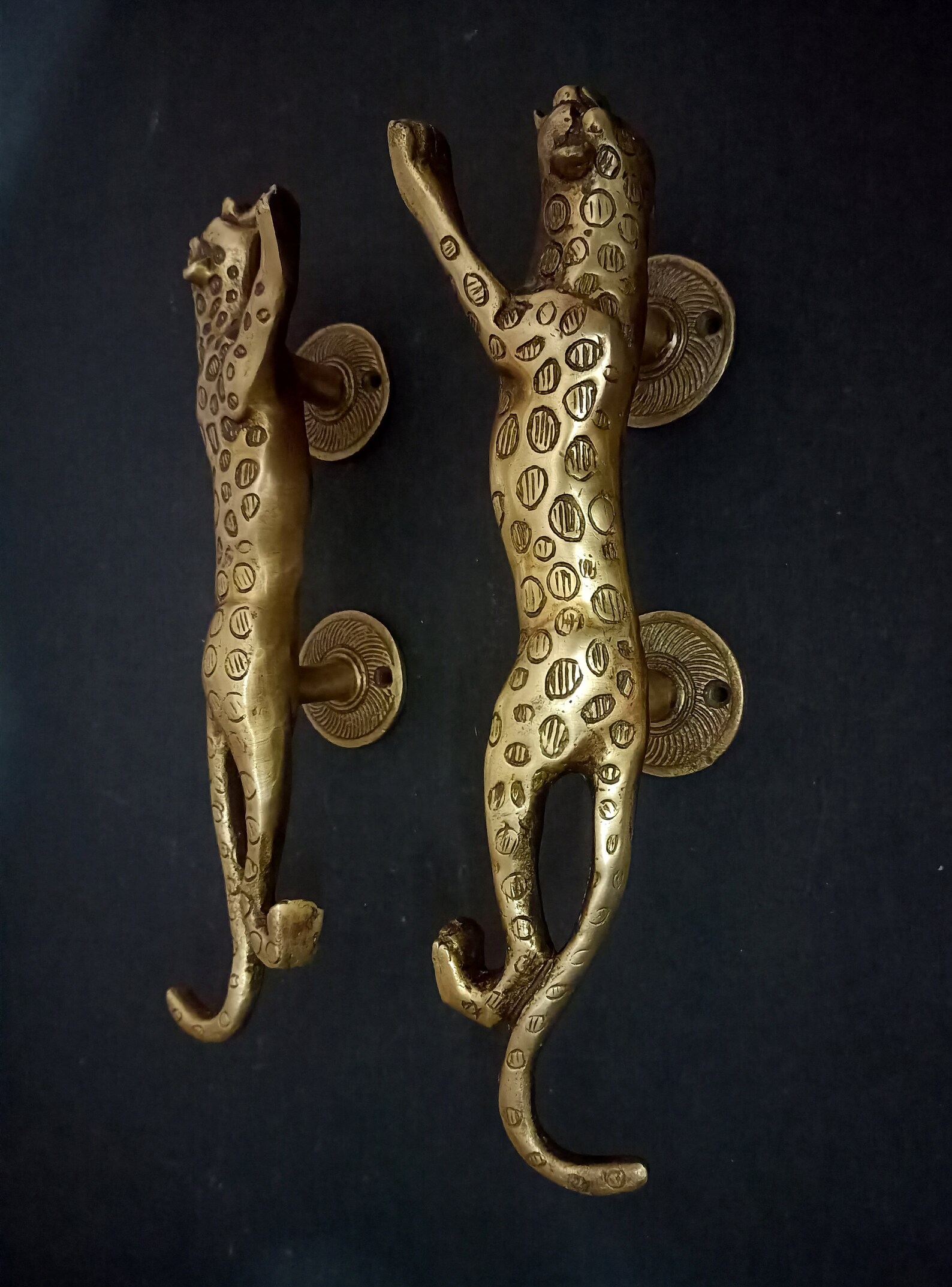 Brass Jaguar Door Handle Set Round Base | Wild Cat Shape Door Pull ...