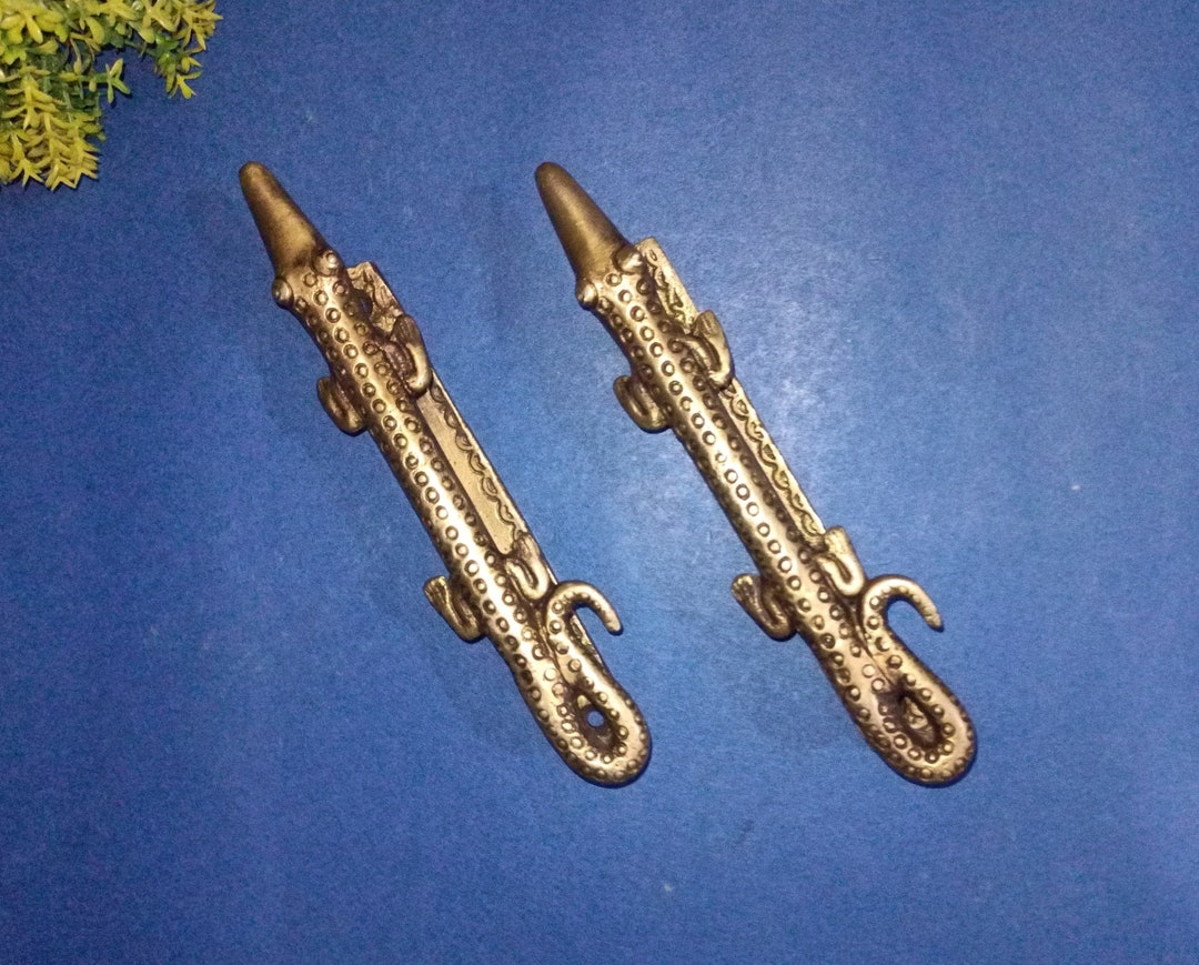 Tribal Design Alligator Door Handle Set | Brass Reptile Animal Shape ...