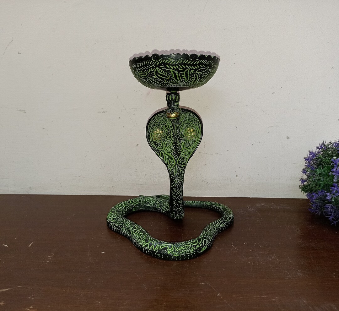 Snake Sculpture With Head Bowl | Brass Python Serpent Shape Statue Oil ...