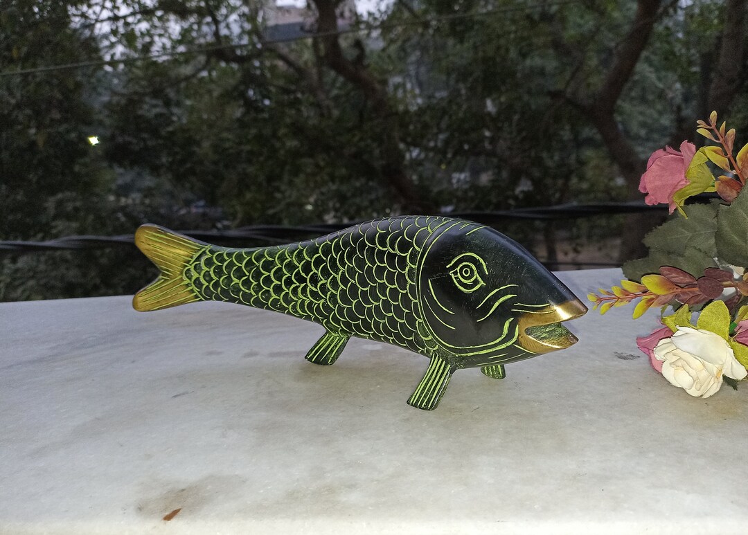Trout Fish 12'' Inches Sculpture | Brass Salmon Fish Statue | Patio ...