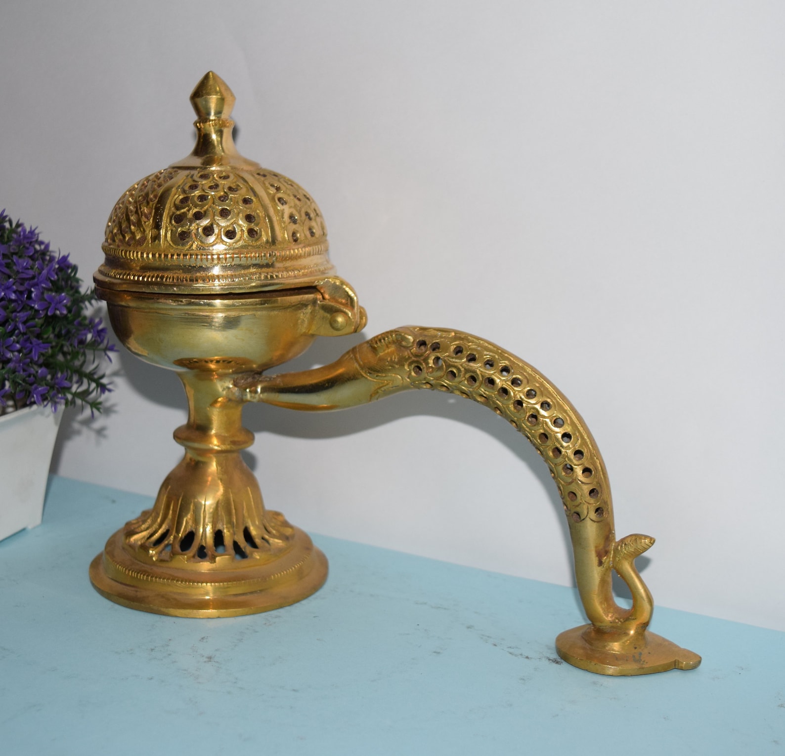 7.5 Inches Dhoop Dani Stand Brass Jaali Dhoop Box - Etsy