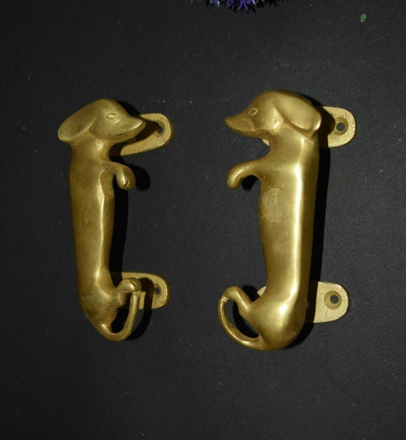 Pet Dog Door Pull Set | Brass Dachshund Door Handle | Cute Dog Room ...