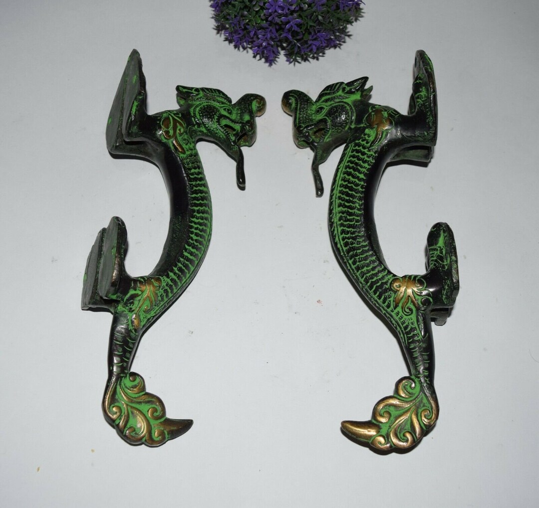 Flying Dragon Door Handle Pair | Brass Metal Drawer Pull | Draco Shape ...
