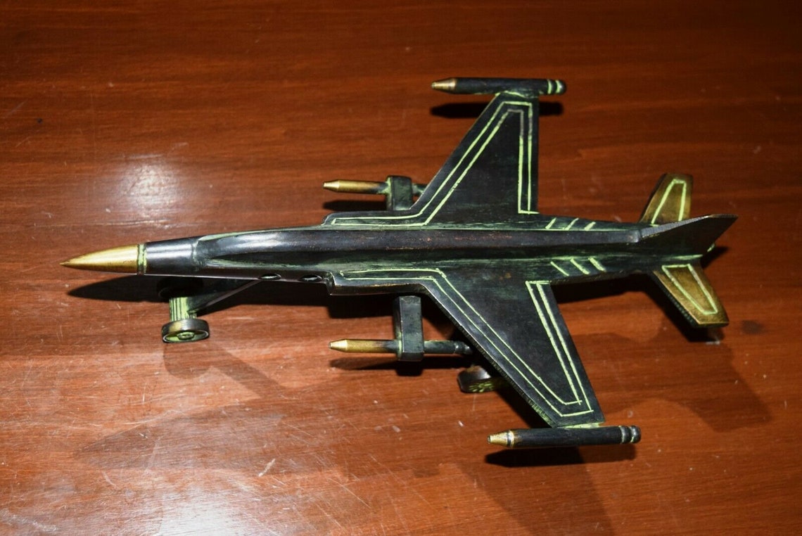Brass Fighter Jet Statue Military Plane Shaped Table | Etsy