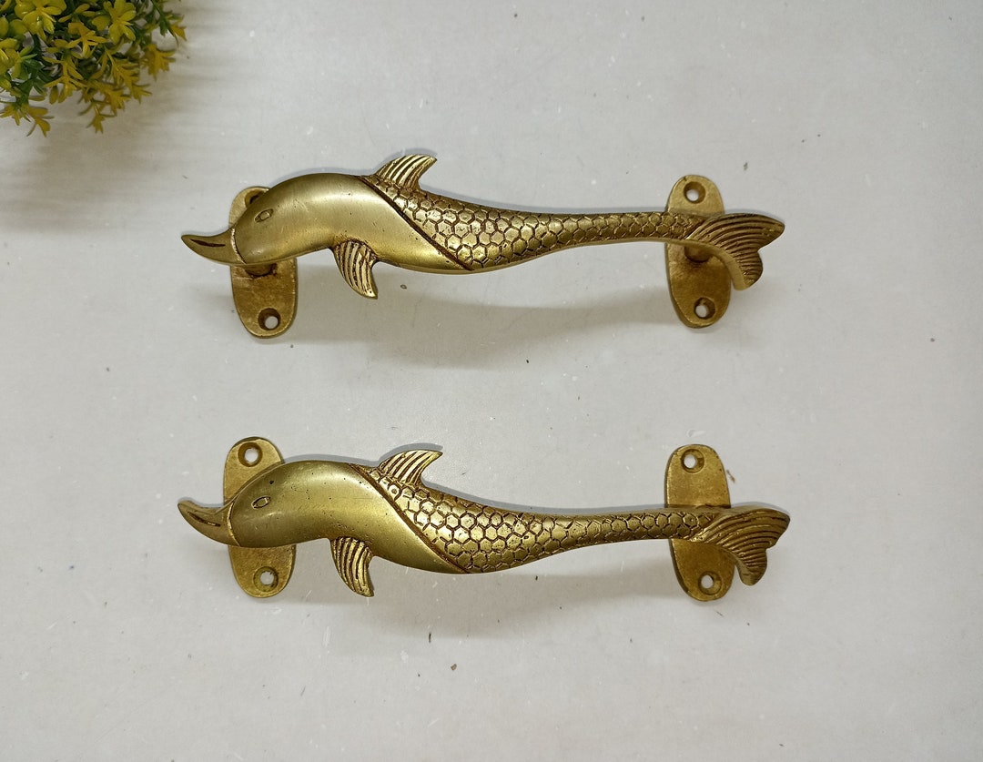 7.5" Inches Trout Fish Shape Door Handle Pair | Brass Dolphin Shape ...