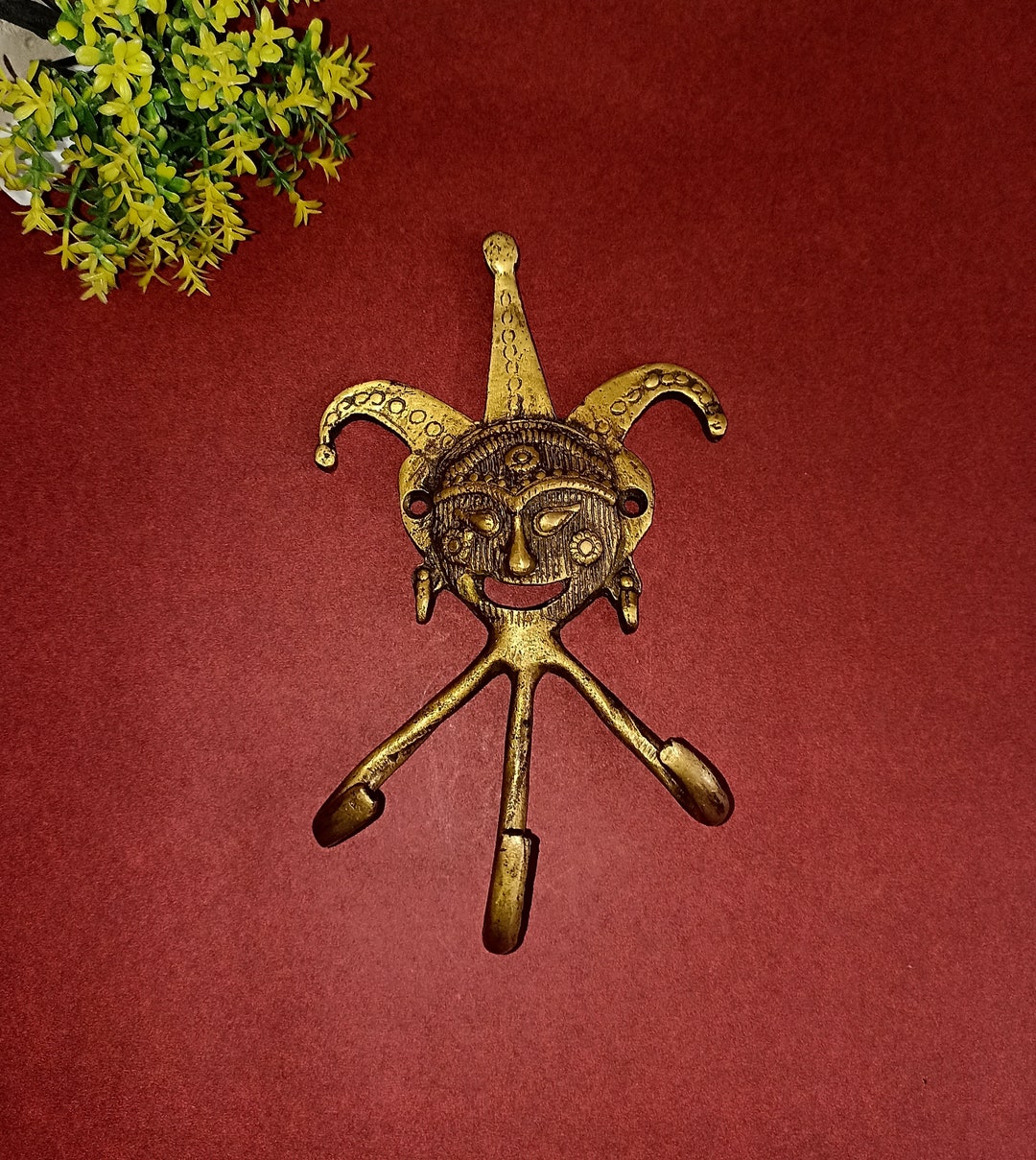 Bastar Happy Man Design Wall Hanging Hook | Brass Joker Face Wall ...