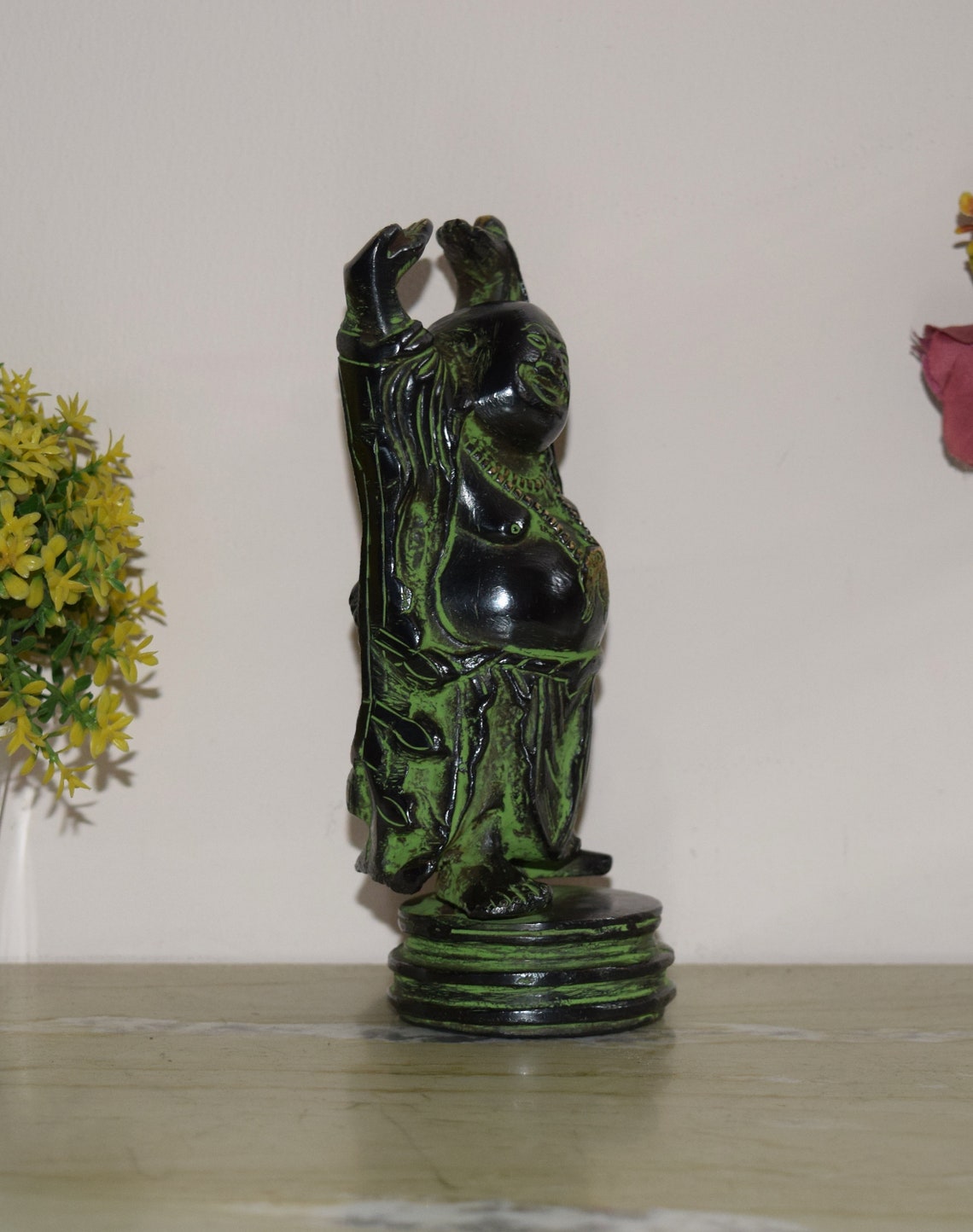 Brass Green Laughing Buddha Statue Handmade | 6.5'' Inches Happy Man ...