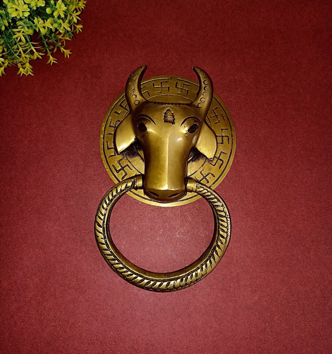Brass Nandi Deity Face Door Knocker | Cattle Cow Design Home Door Bell ...