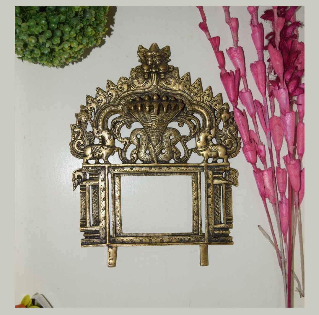 11" Inches Yali Photo Frame Wall Hanging | Brass Tibetan Art Yali Snake ...