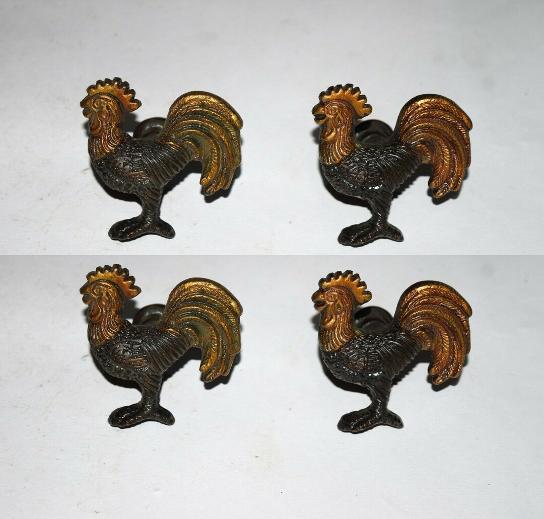 Hen Design Drawer Knobs | Brass Rooster Shape Cupboard Knobs | Set of ...