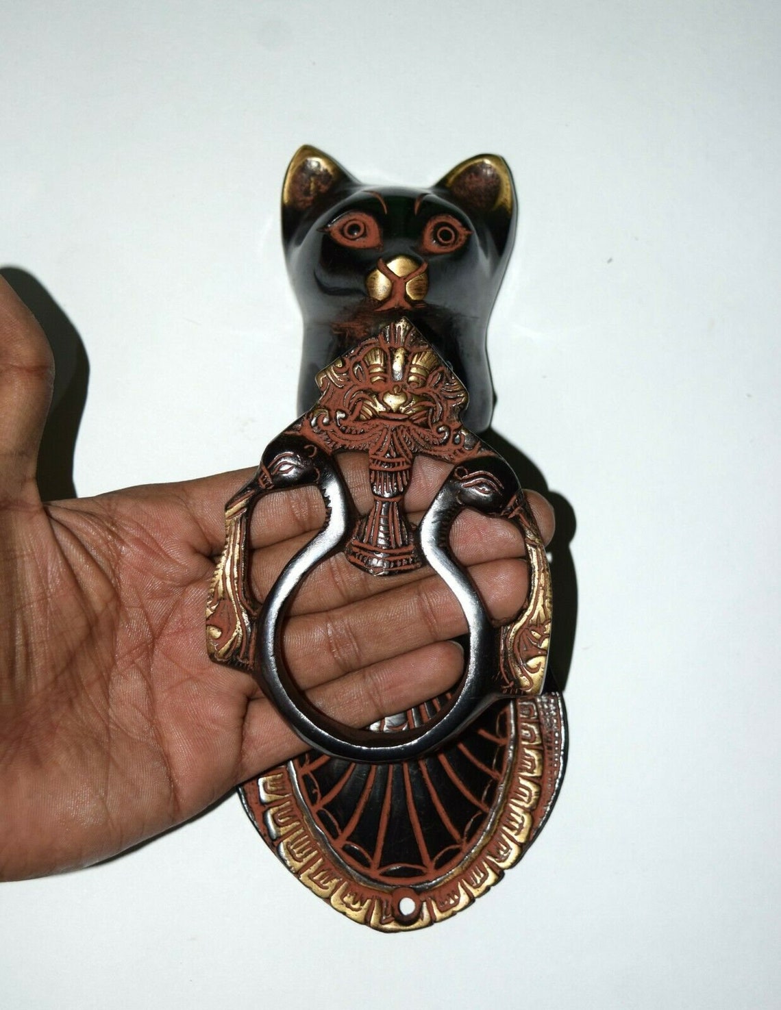 Kitty Cat Door Knocker Brass Cute Face Cat Door Bell Home - Etsy