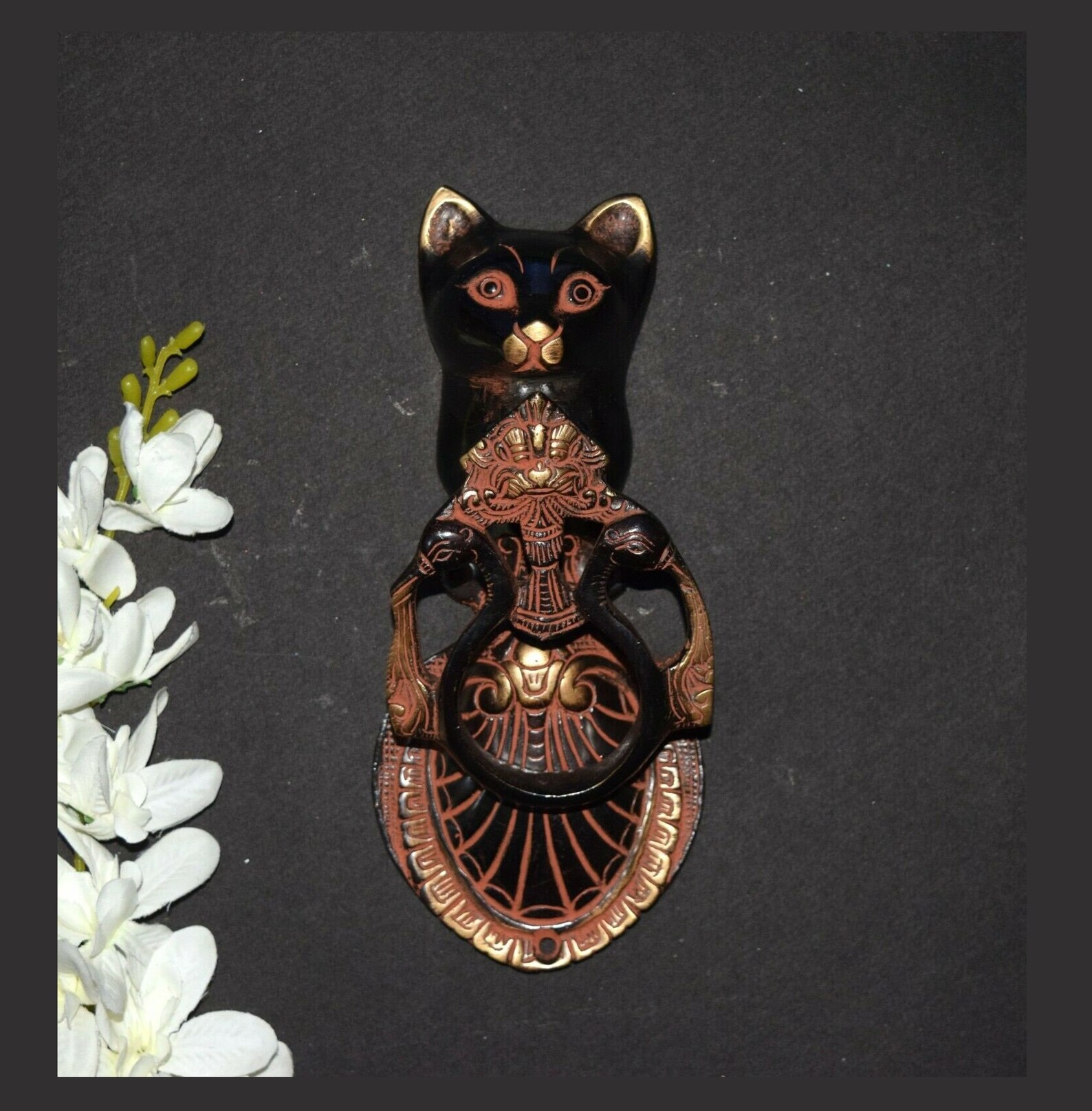 Kitty Cat Door Knocker Brass Cute Face Cat Door Bell Home - Etsy