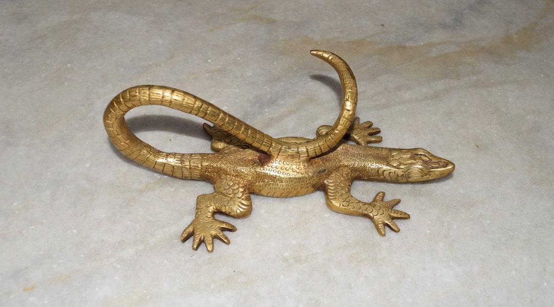 9'' Inches Reptile Shape Table Decor | Office Brass Lizard Paperweight ...
