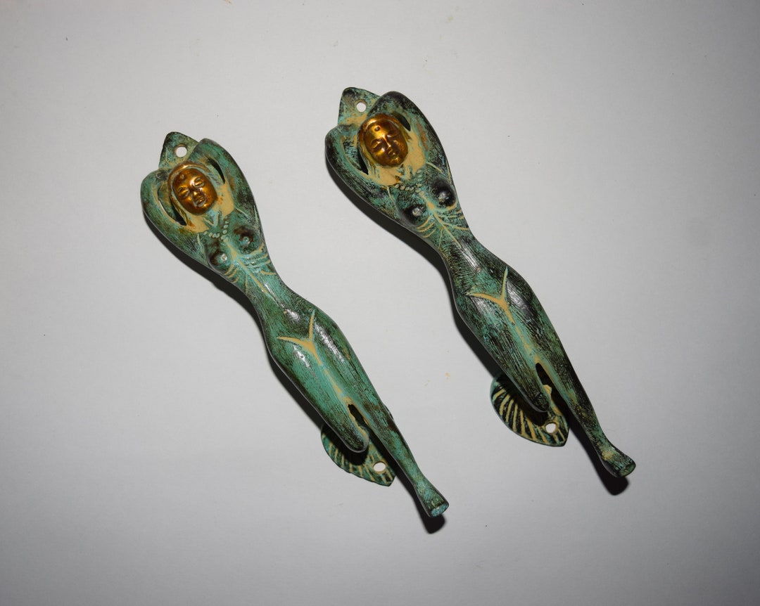 Brass Lady Figure Door Handles Sleeping Woman | Girl House Pair Elegant ...