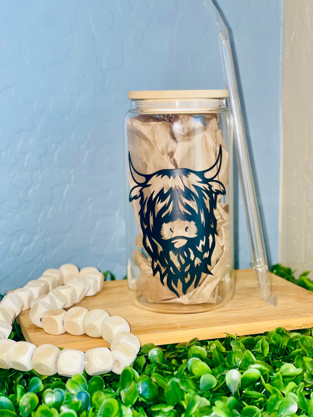 Highland Cow, Cow Glass Cup, Western Glass Tumbler With Lid and Straw ...