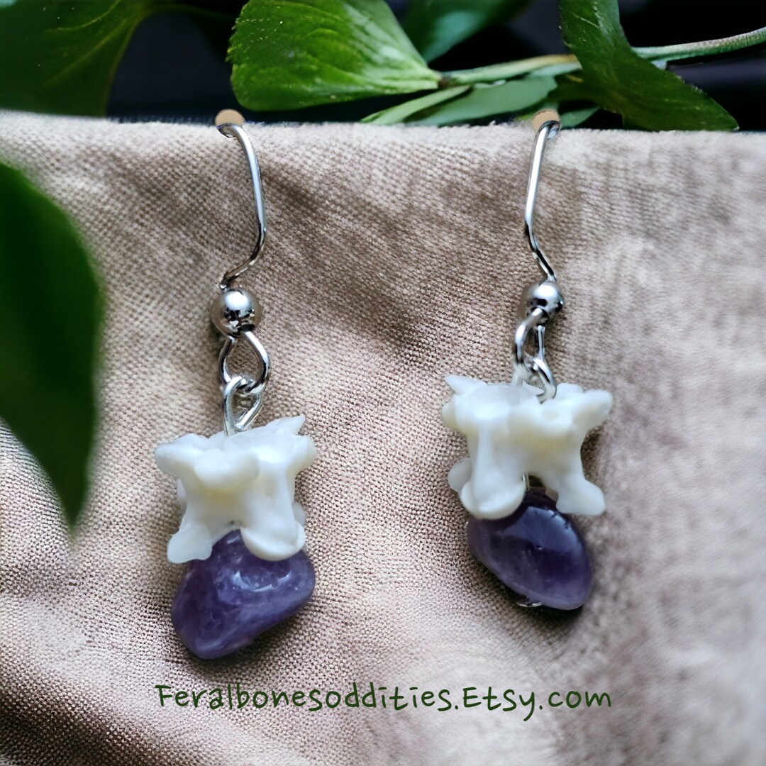Ethereal Snake Vertebrae With Amethyst Dangle Earrings - Etsy