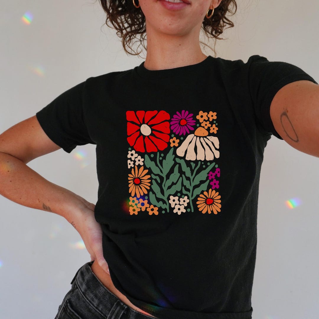 Lesbian Pride Matisse Wildflower 90's Baby Tee Boho Pressed Flowers ...