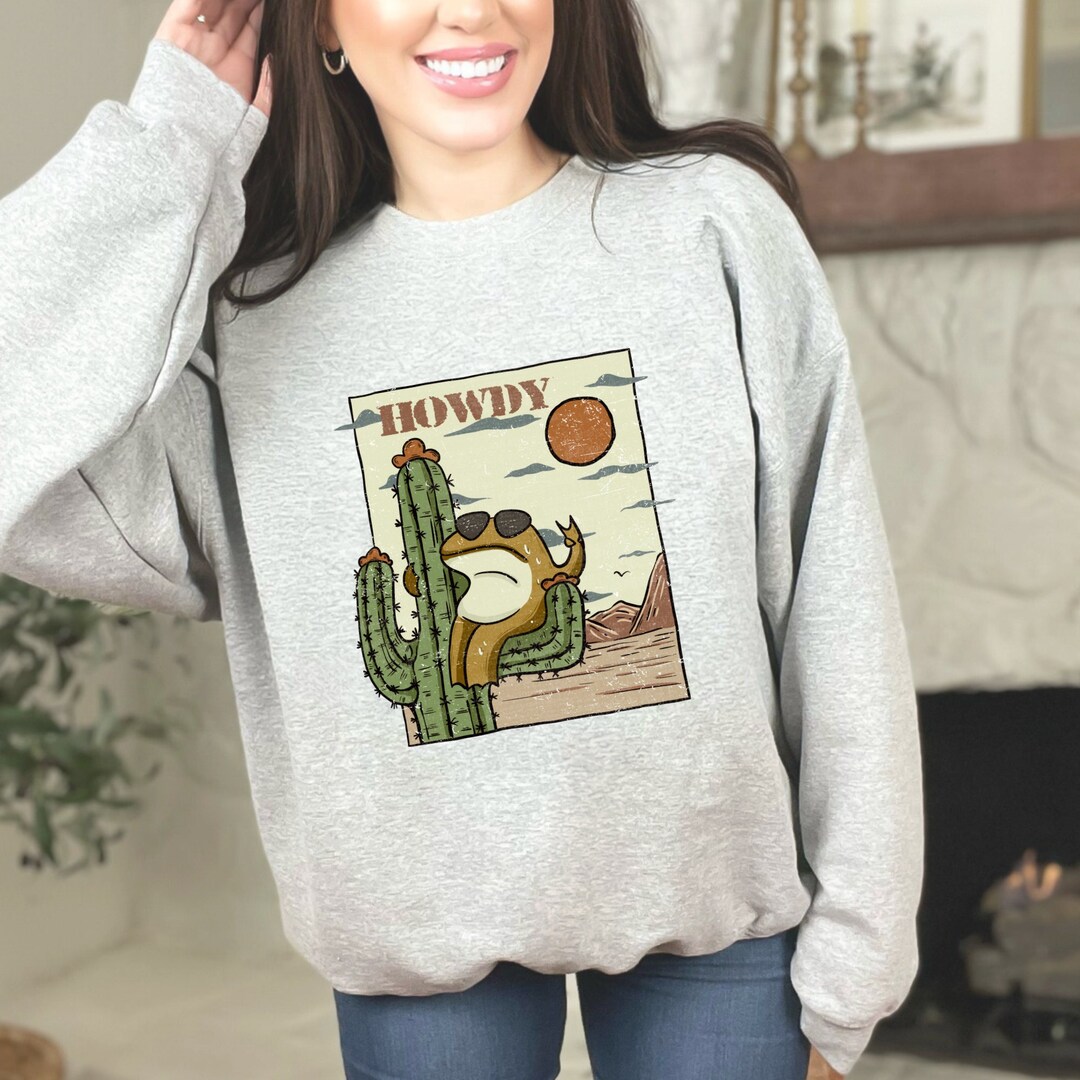 Howdy Frog Toad Shirt Country Western Sweatshirt Cottagecore Sweater ...