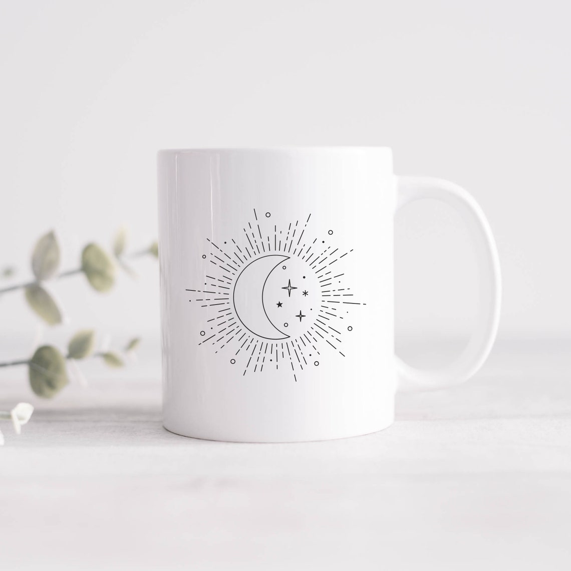 Celestial Sun and Moon White Ceramic Mug 11 or 15 oz | Etsy