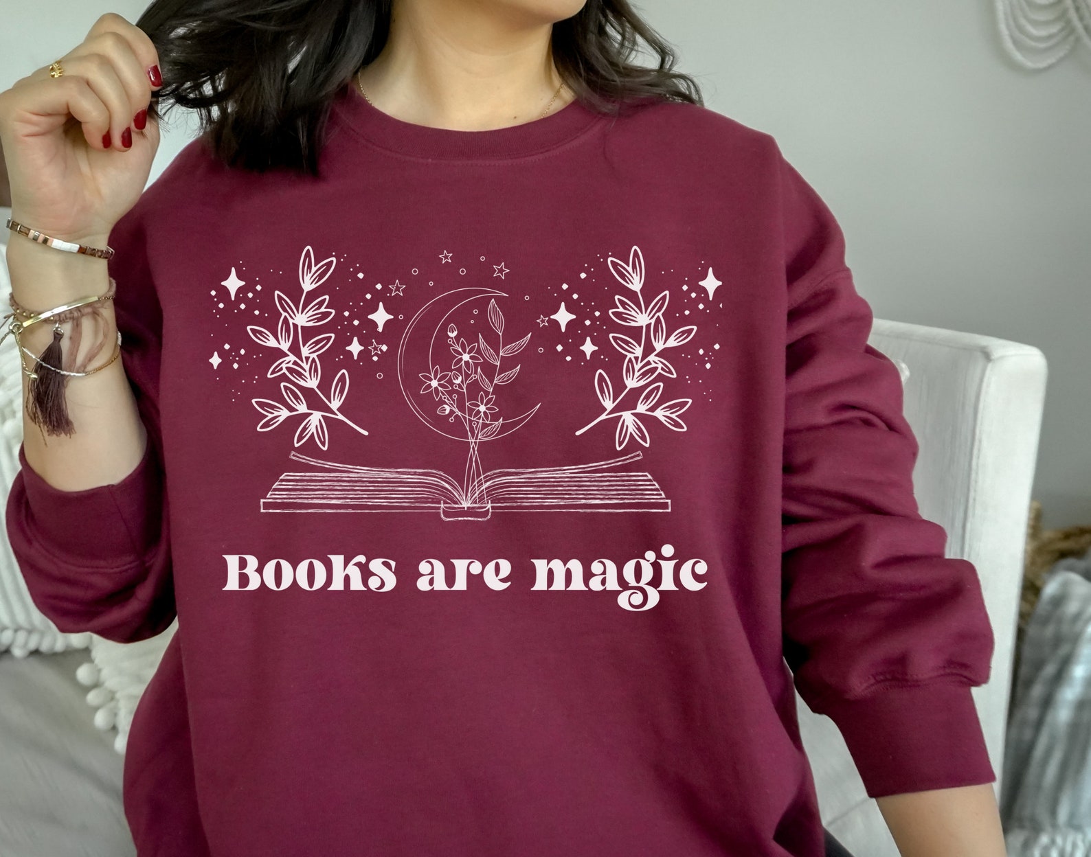 Books Are Magic Book Sweatshirt Moon Sweatshirt Plant Sweatshirt Floral ...