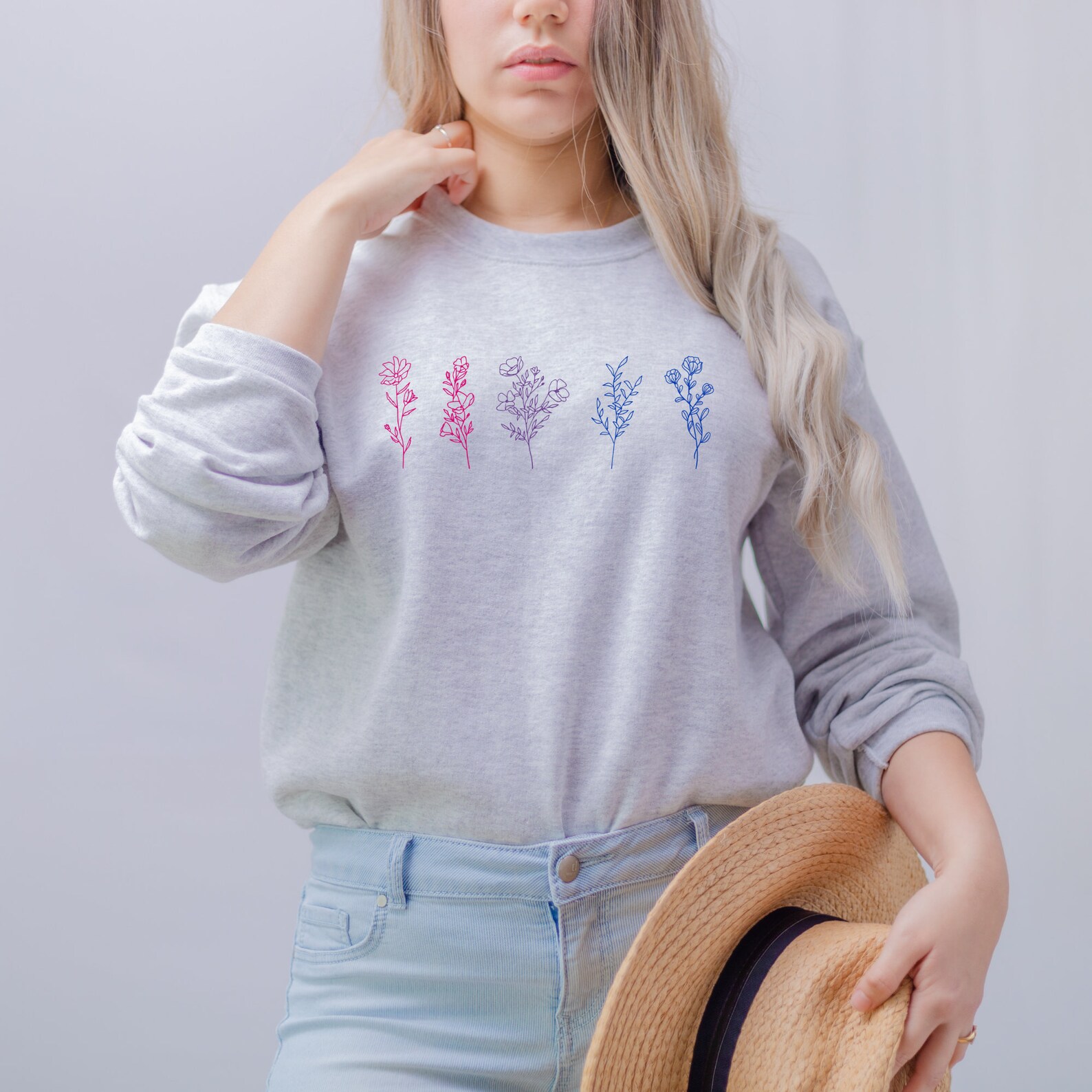 Subtle Bi Pride Wildflower Crewneck Sweatshirt Bi Flag Subtle Pride ...