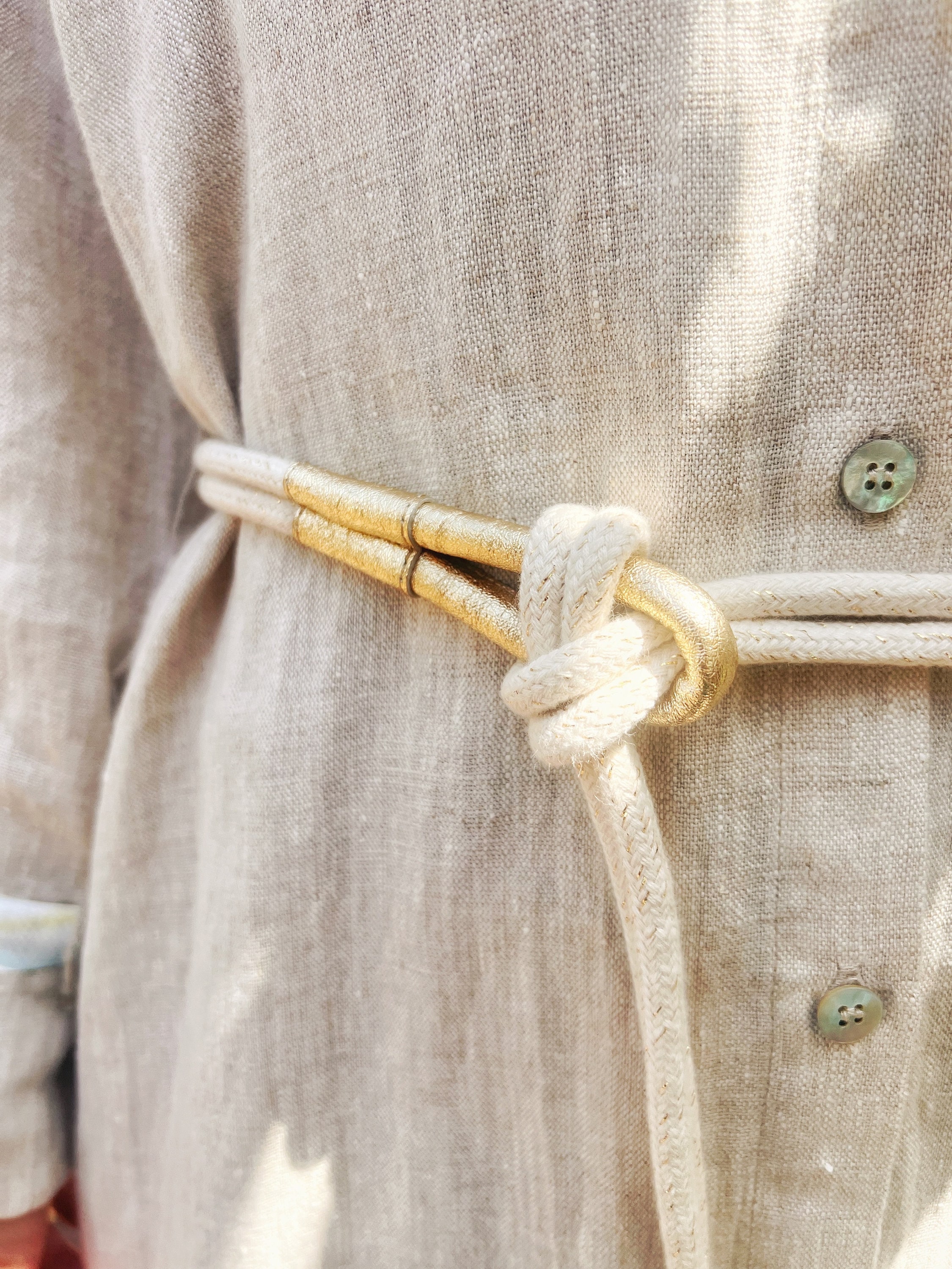 Gold Leather & Cotton Rope Belt: Handmade Boho Women's Belt - Etsy