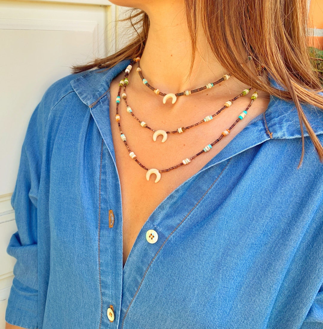 Crescent Moon Seashell Pendant Necklace. - Etsy