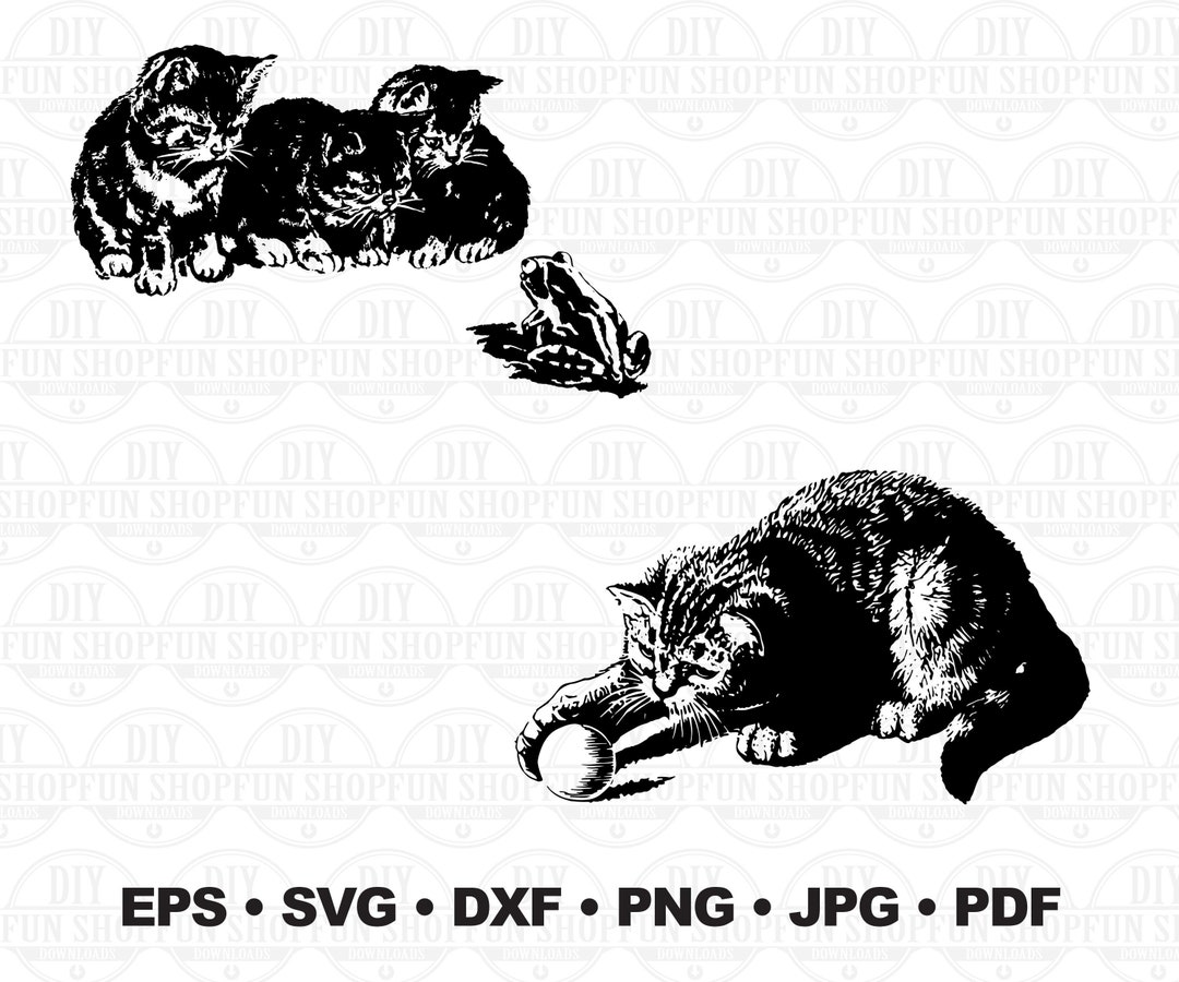 Cat Svg, Silhouette Cute Kitten Svg, Cat Playing With Ball SVG ...