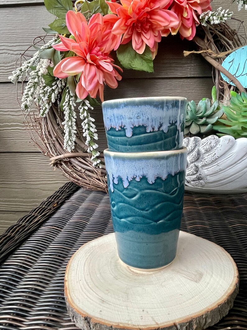 Handmade Ceramic Coffee Cup: Teal Drip Glaze Pottery Tumbler - Etsy